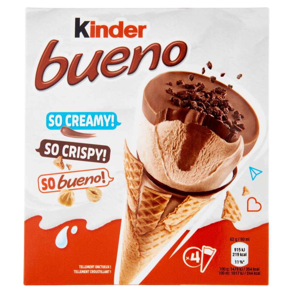 Gelato Kinder Bueno: cornetti alla nocciola 4x62 g | Carrefour