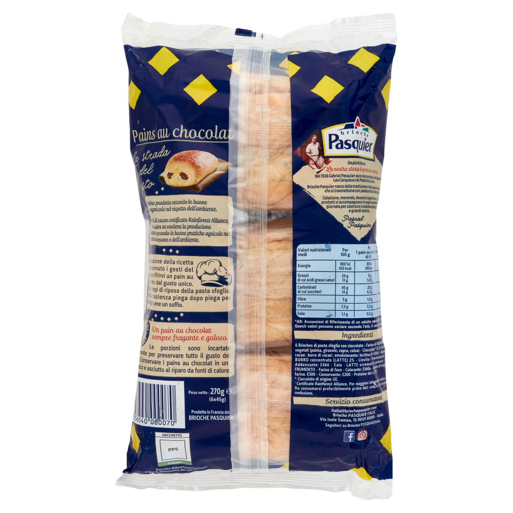 Brioche Pasquier Pains au Chocolat 6 x 45 g | Carrefour
