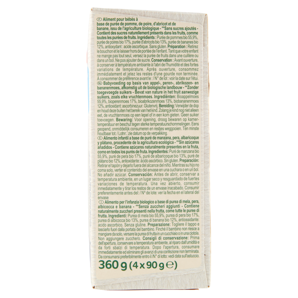 Carrefour my Baby Bio Purea Mela, Pera, Albicocca, Banana 4 x 90 g ...