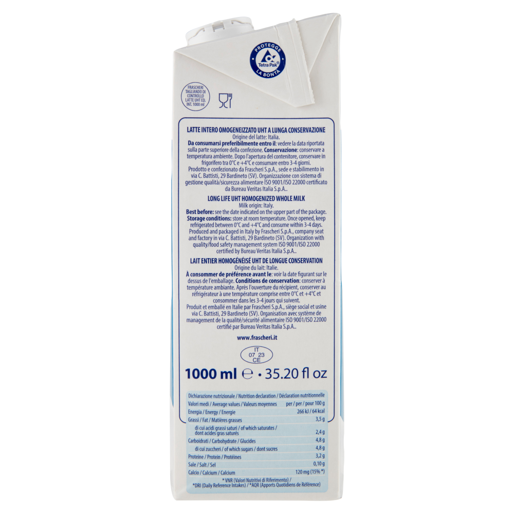 Frascheri latte intero UHT a Lunga Conservazione Bontà Pura 1000 ml ...