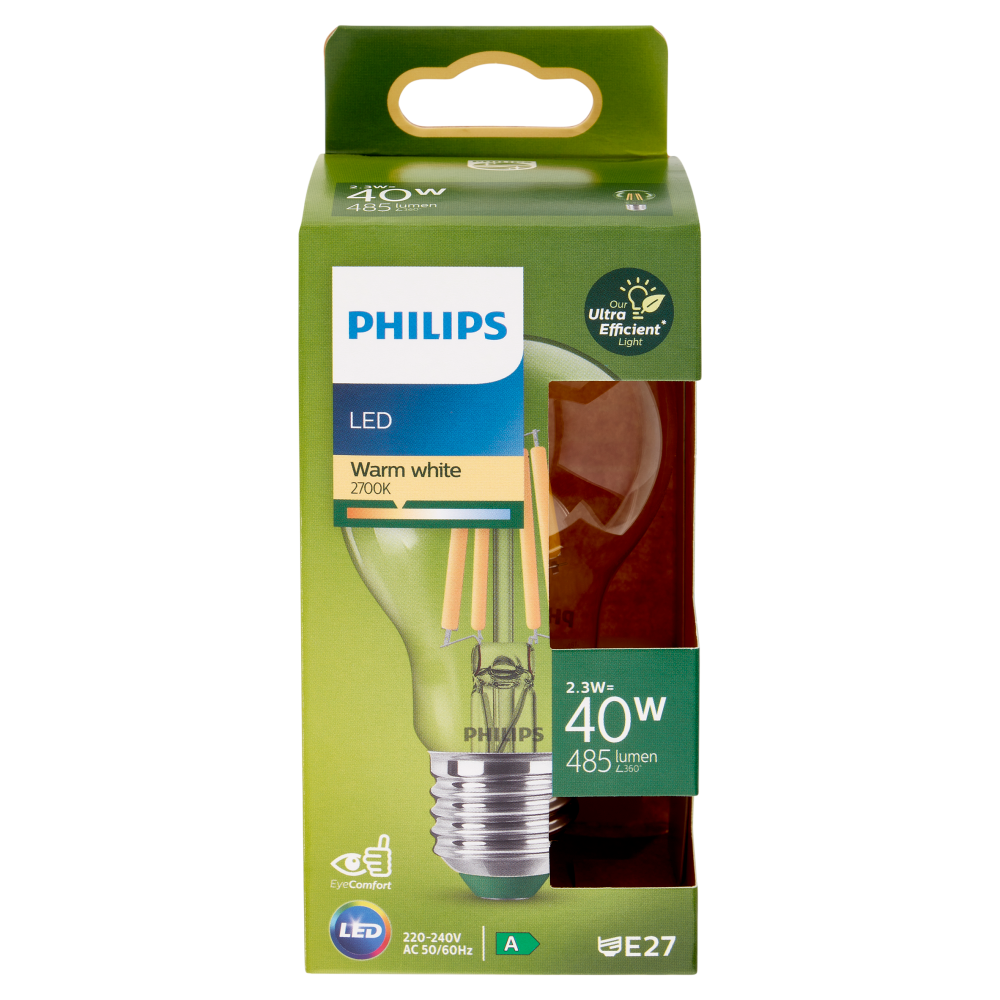 Philips Led Goccia Vetro Filamento 40W E27 2700K | Carrefour