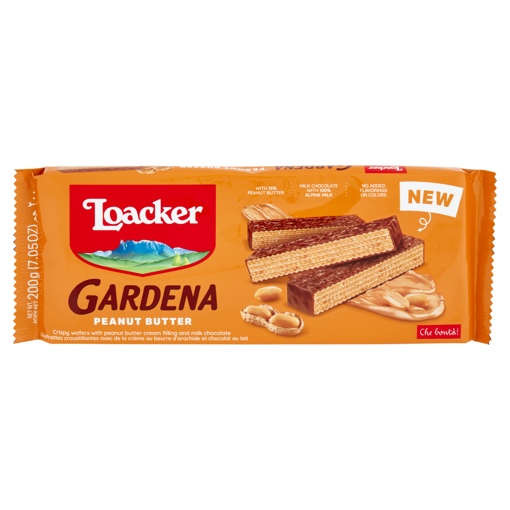 Loacker Gardena Peanut Butter Wafer ricoperto di cioccolato con crema ...