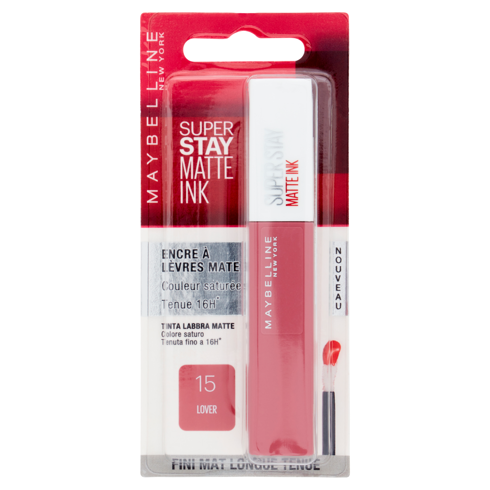 Maybelline New York Tinta Labbra SuperStay Matte Ink, Rossetto Liquido a Lunga Tenuta, 15 Lover ...