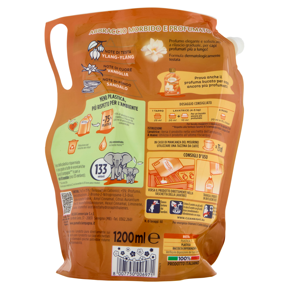 Spuma di Sciampagna Ammorbidente Concentrato Soffio d'Oriente Ecoricarica 1200 ml | Carrefour