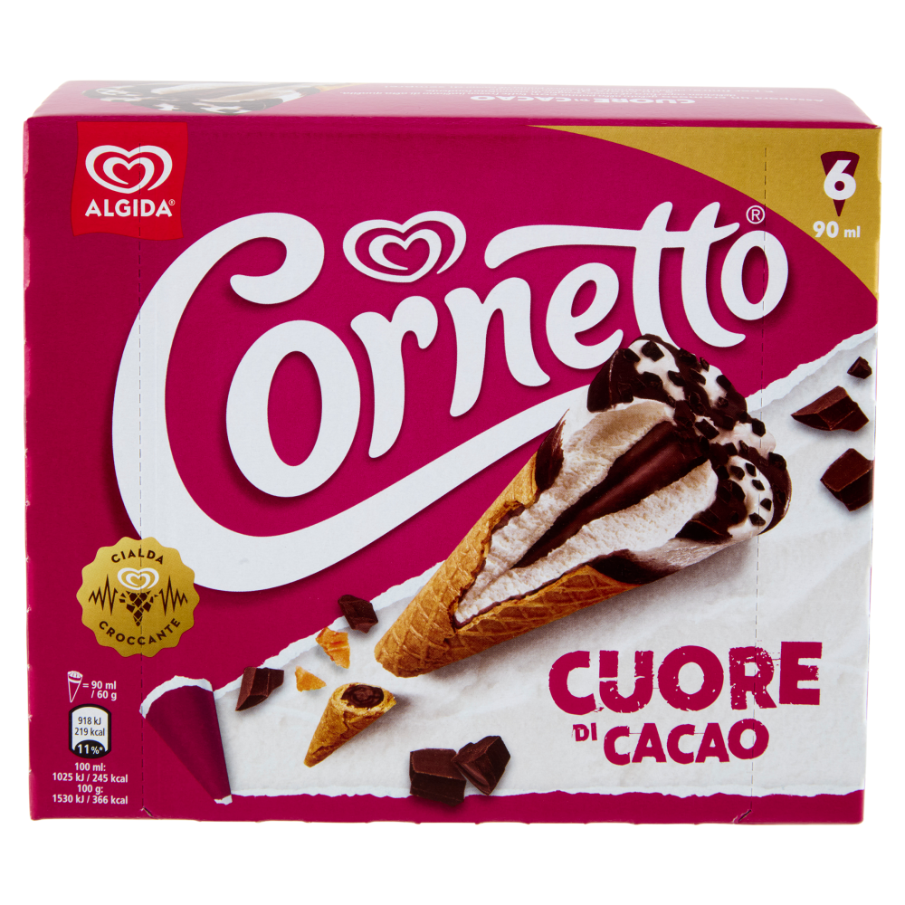 Cornetto Algida Cuore di Cacao 6 Gelati 360 g | Carrefour