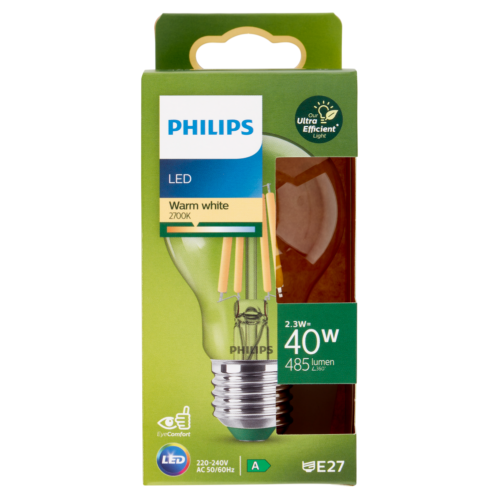 Philips Led Goccia Vetro Filamento 40W E27 2700K | Carrefour