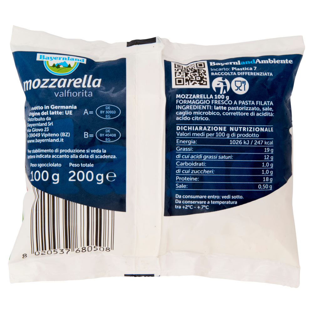 Bayernland mozzarella valfiorita 100 g | Carrefour