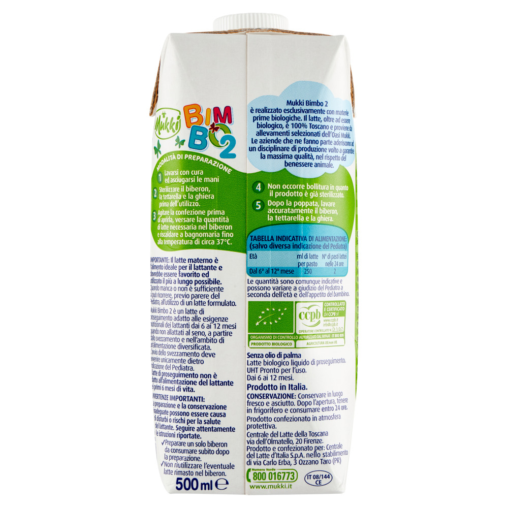 Mukki Bimbo Latte Liquido di Proseguimento 2 Biologico 500 ml | Carrefour