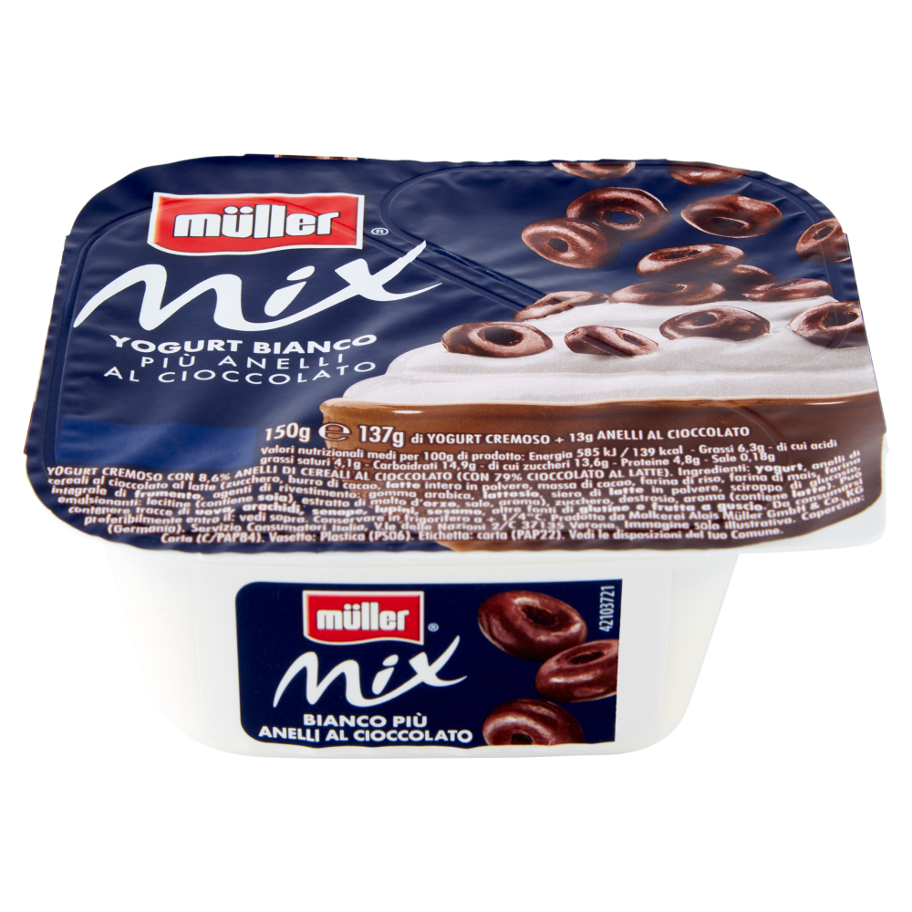 müller Mix Yogurt Bianco Più Anelli al Cioccolato 150 g | Carrefour