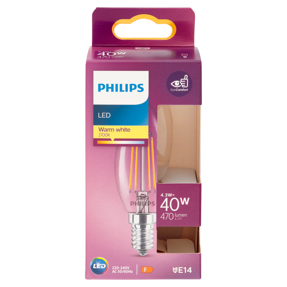 Philips Led candela filamento 40W E14 2700K | Carrefour