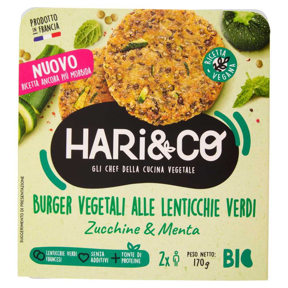 Hari&Co Burger Vegetali alle Lenticchie Verdi Zucchine & Menta Bio 170 ...