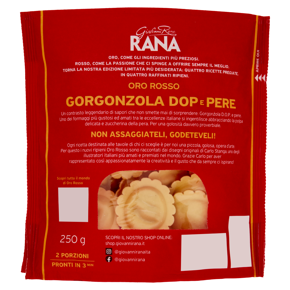 Giovanni Rana Oro Rosso Ravioli Ripieni Gorgonzola DOP e Pere 250 g ...