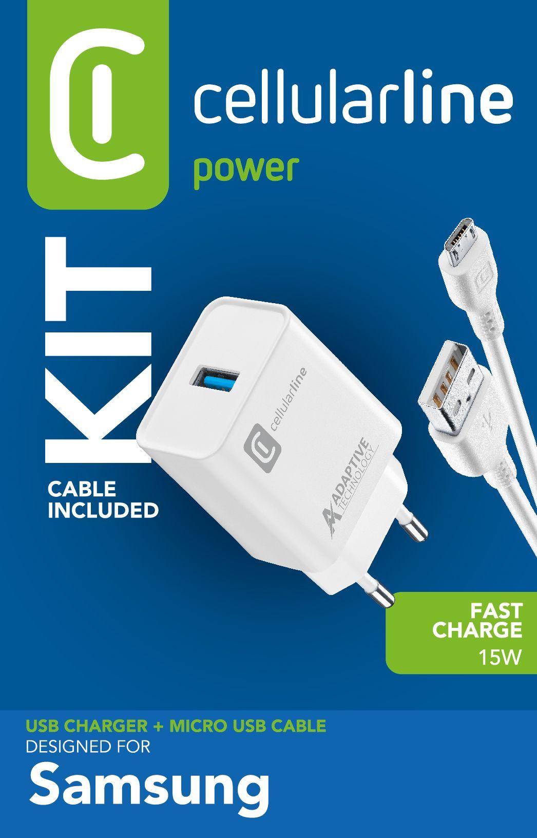 Cellularline Adaptive Fast Charger Kit 15W - Micro USB - Samsung Caricabatterie da rete Fast ...