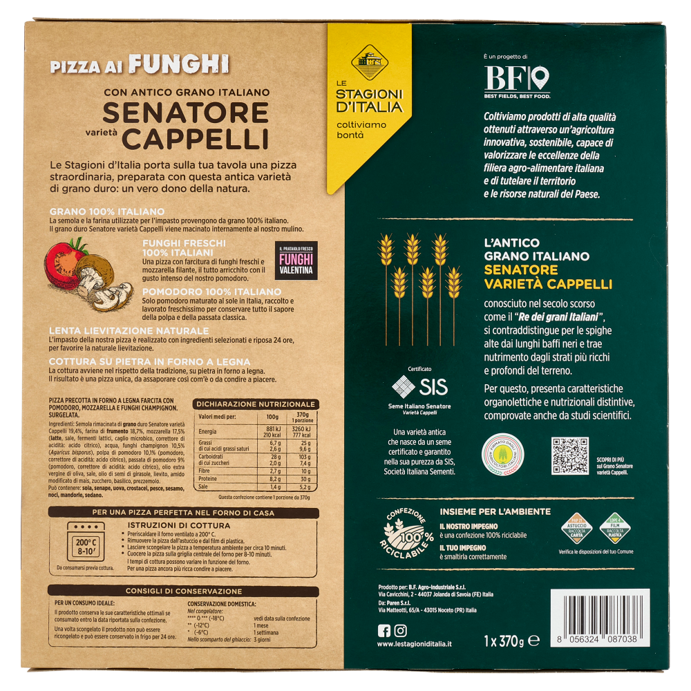 Le Stagioni d'Italia Pizza ai Funghi Senatore varietà Cappelli 370 g ...