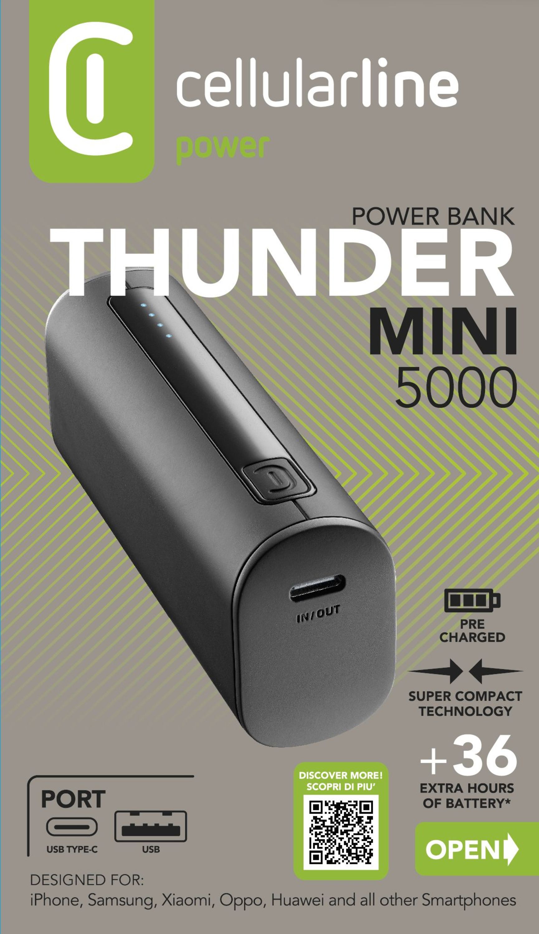 Cellularline Power Bank THUNDER 5000 Caricabatterie portatile extra compatto: caratteristiche e ...