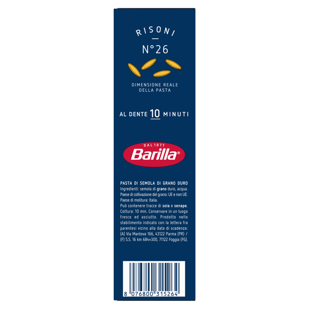 Barilla Pasta Risoni n.26 100% Grano Italiano 500 g | Carrefour