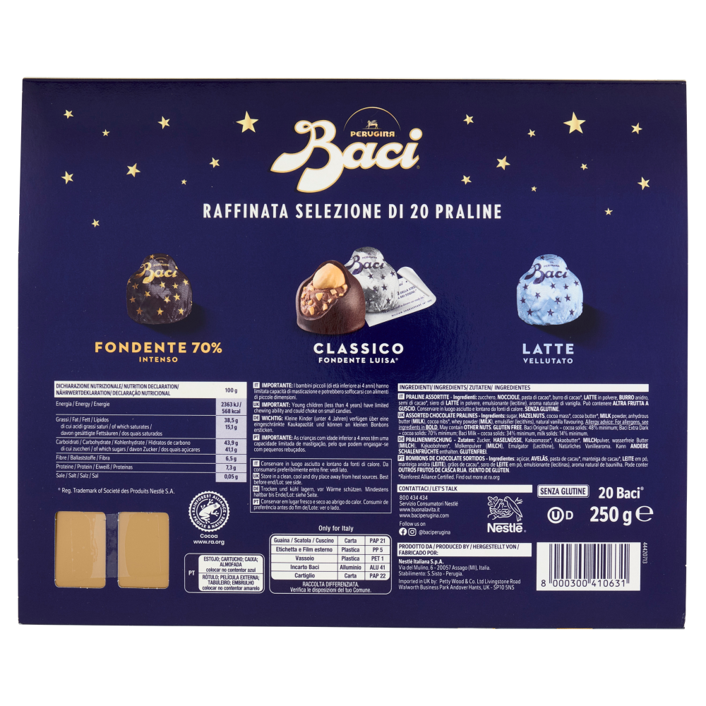 BACI PERUGINA Assortito Cioccolatini ripieni al Gianduia Scatola Regalo Natale Classica 250g ...