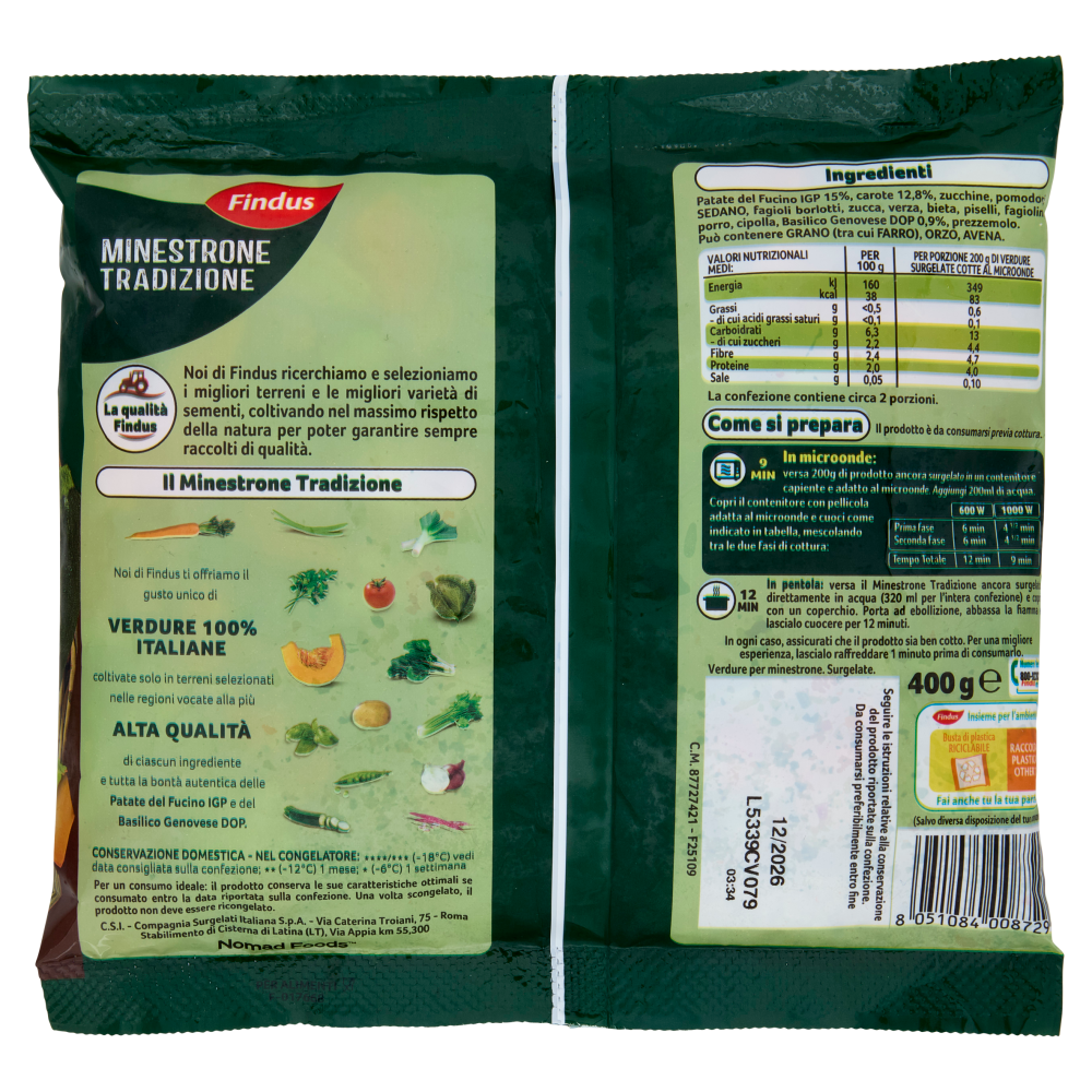 Findus Minestrone Tradizione - con Verdure IGP e DOP 400 g | Carrefour