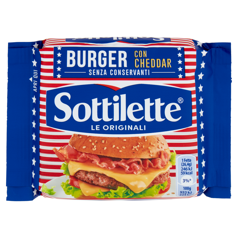 Sottilette Burger con Cheddar - formaggio fuso a fette - 185 g | Carrefour
