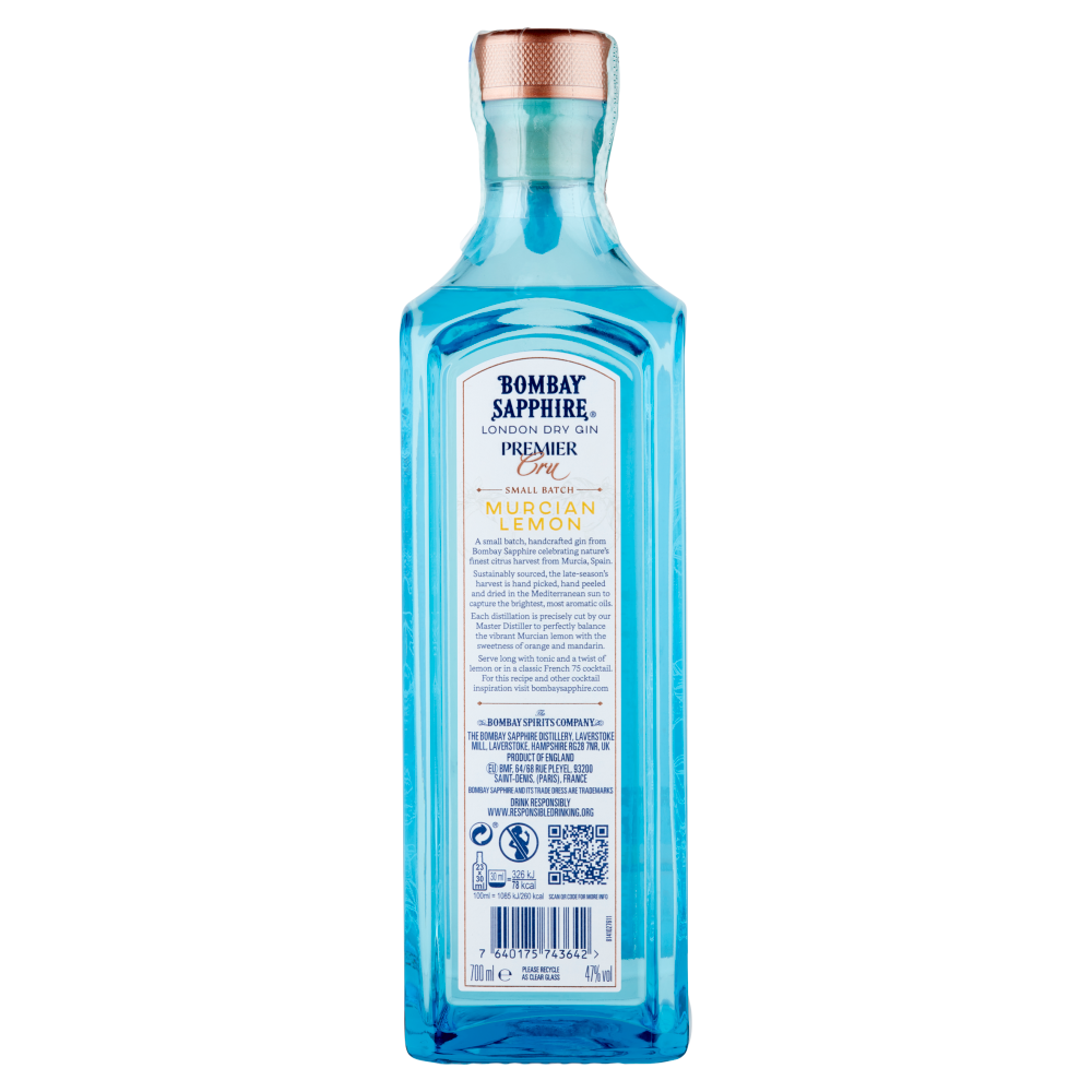 Bombay Sapphire Premier Cru London Dry Gin Murcian Lemon 700 ml | Carrefour