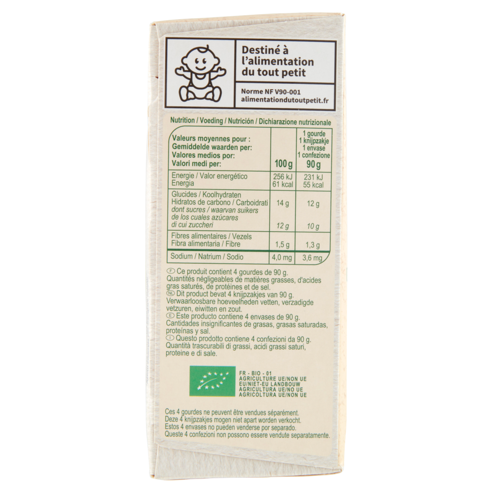 Carrefour my Baby Bio Purea Mela, Pera, Albicocca, Banana 4 x 90 g ...