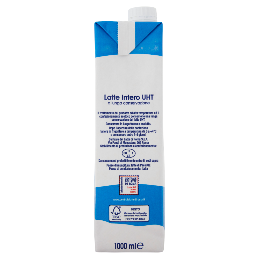 Centrale del Latte di Roma Latte UHT a Lunga Conservazione Intero 1000 ...