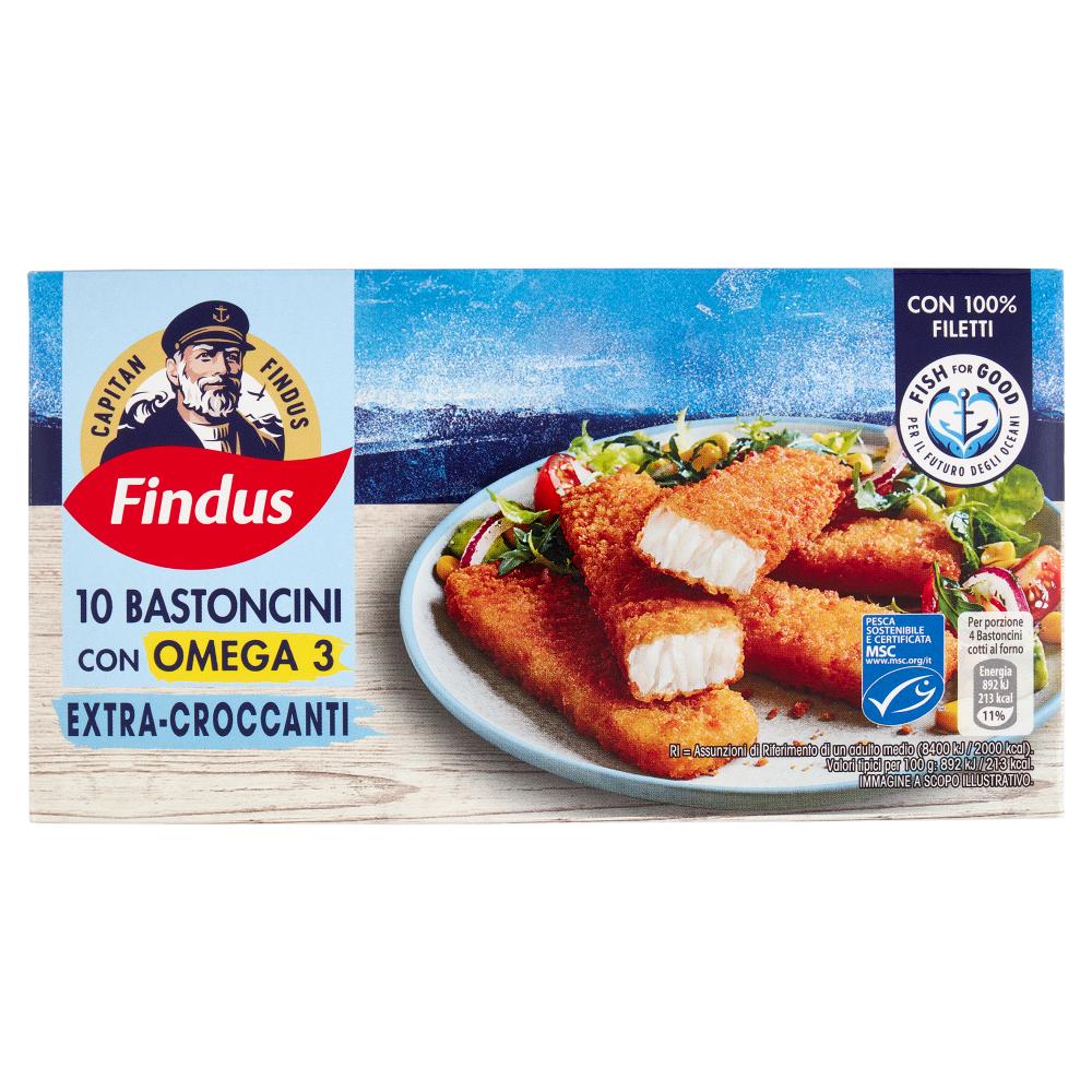 Capitan Findus 10 Bastoncini con 100% Filetti di Merluzzo con Omega 3 ...