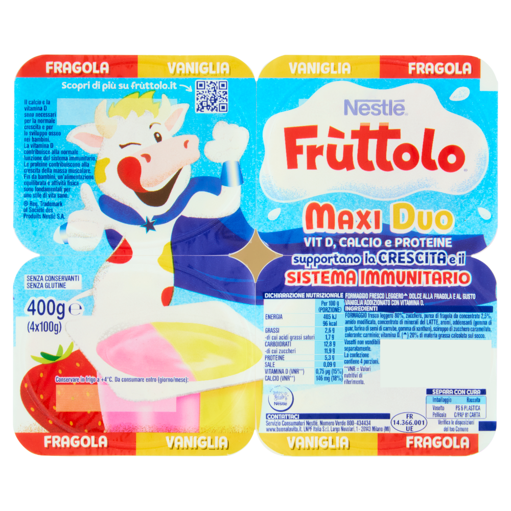 NESTLÉ FRUTTOLO Maxi Duo Fragola - Vaniglia 4x100g | Carrefour