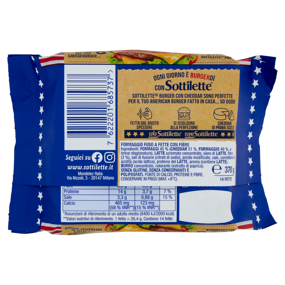 Sottilette Burger con Cheddar - formaggio fuso a fette - 370 g | Carrefour