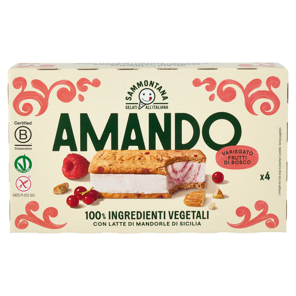Sammontana Amando 4 Biscotti gelato alla Vaniglia variegati ai Frutti di Bosco 4 x 52 g | Carrefour