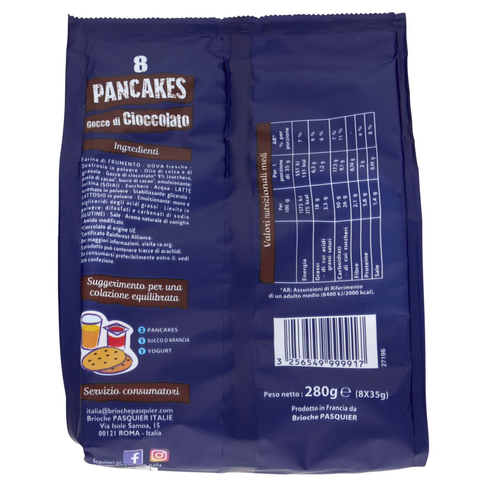 Brioche Pasquier Pancakes con gocce di Cioccolato 8 x 35 g | Carrefour