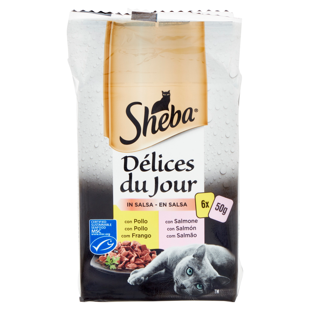 Sheba Délices du Jour in Salsa Cibo Umido Gatto con Pollo e Salmone 6 x 50 g | Carrefour