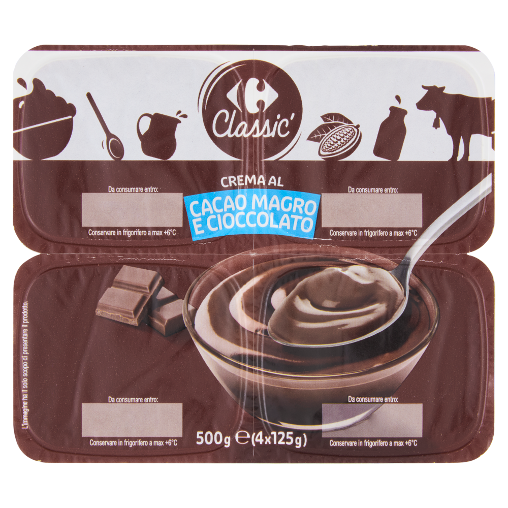 Carrefour Classic Crema al Cacao Magro e Cioccolato 4 x 125 g | Carrefour