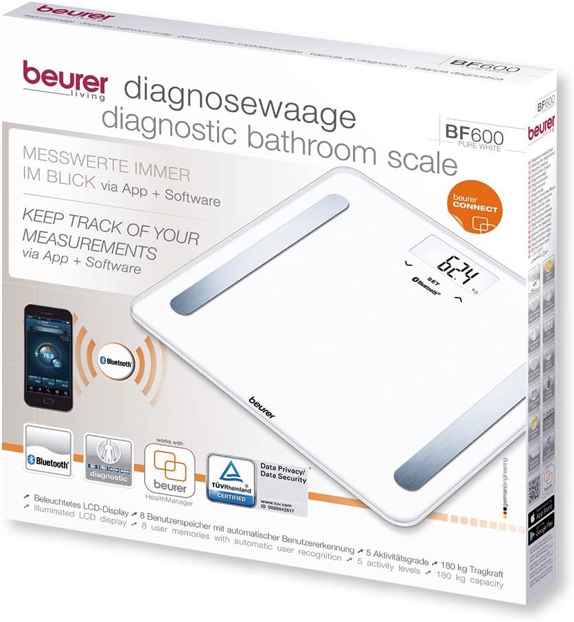 Beurer BF 600 Pure White Bilancia Diagnostica con Connettivita Bluetooth, bianco, lcd | Carrefour