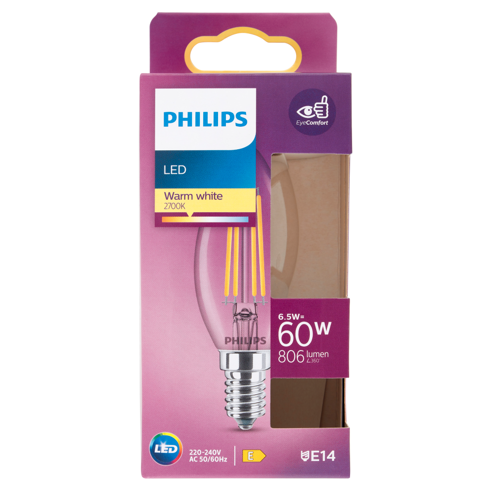 Philips Led candela filamento 60W E14 2700K | Carrefour