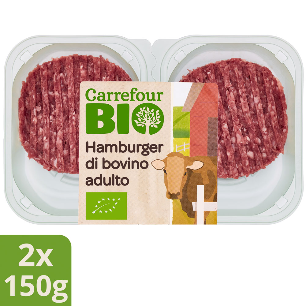 Carrefour Bio Hamburger di bovino adulto 2 x 150 g | Carrefour