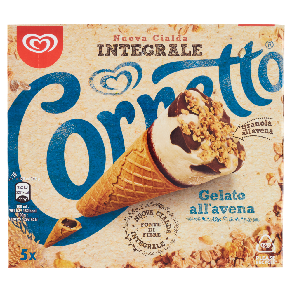 Cornetto Algida Nuova Cialda Integrale Gelato all'avena 5 x 78 g ...