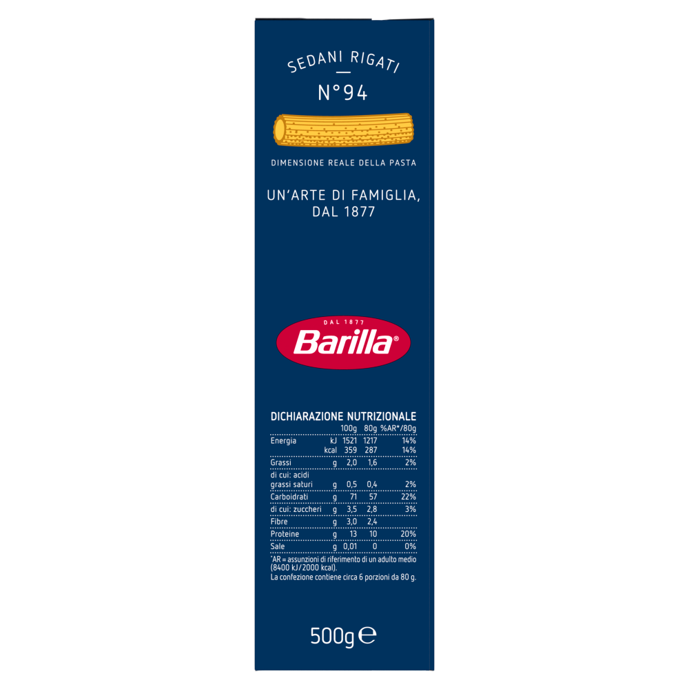 Barilla Pasta Sedani Rigati n.94 100% Grano Italiano 500g | Carrefour