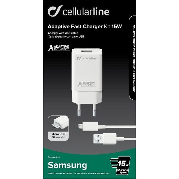 Cellularline Adaptive Fast Charger Kit 15W - Micro USB - Samsung Caricabatterie da rete Fast ...
