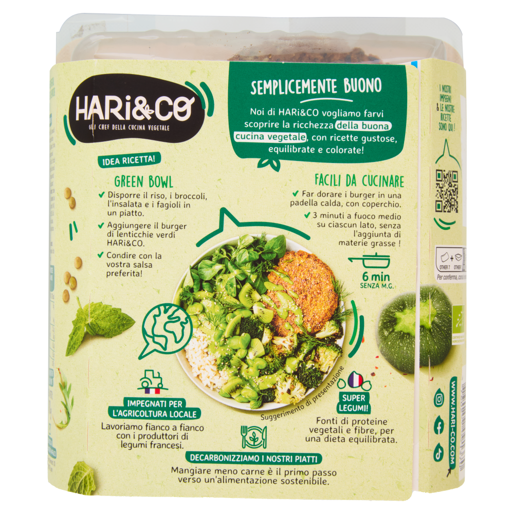 Hari&Co Burger Vegetali alle Lenticchie Verdi Zucchine & Menta Bio 170 ...