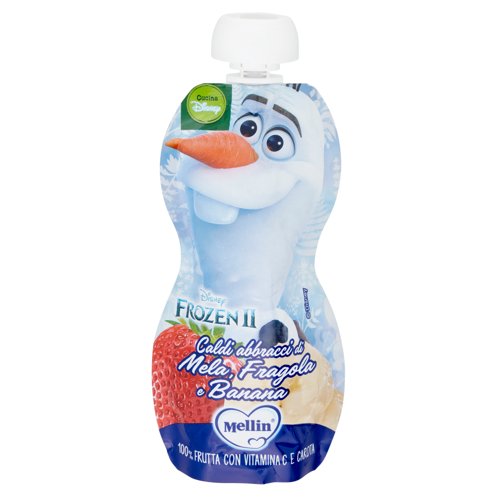 MELLIN Merenda alla frutta, linea Disney Frozen Mela, Fragola, Banana, 110 g | Carrefour