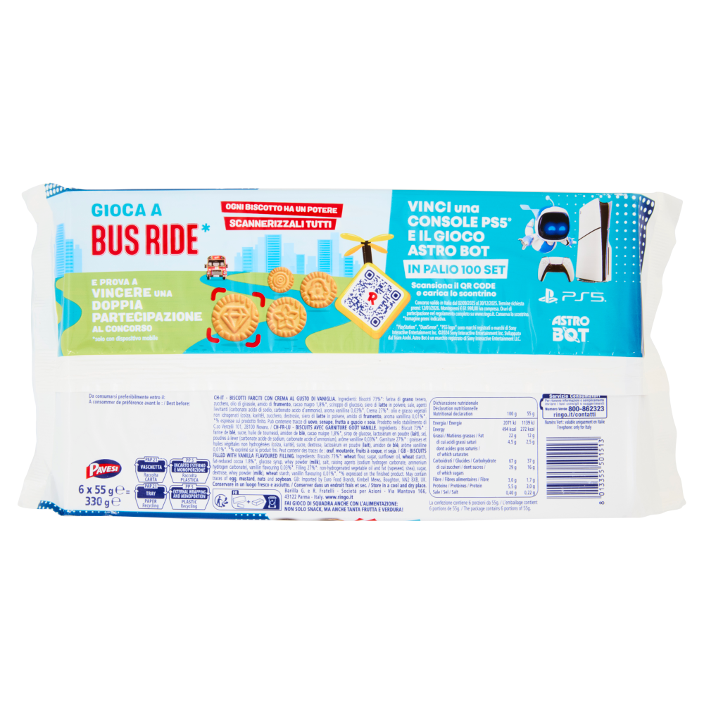 Ringo Vaniglia Biscotti Farciti con Crema Vaniglia Snack Merenda 6 ...