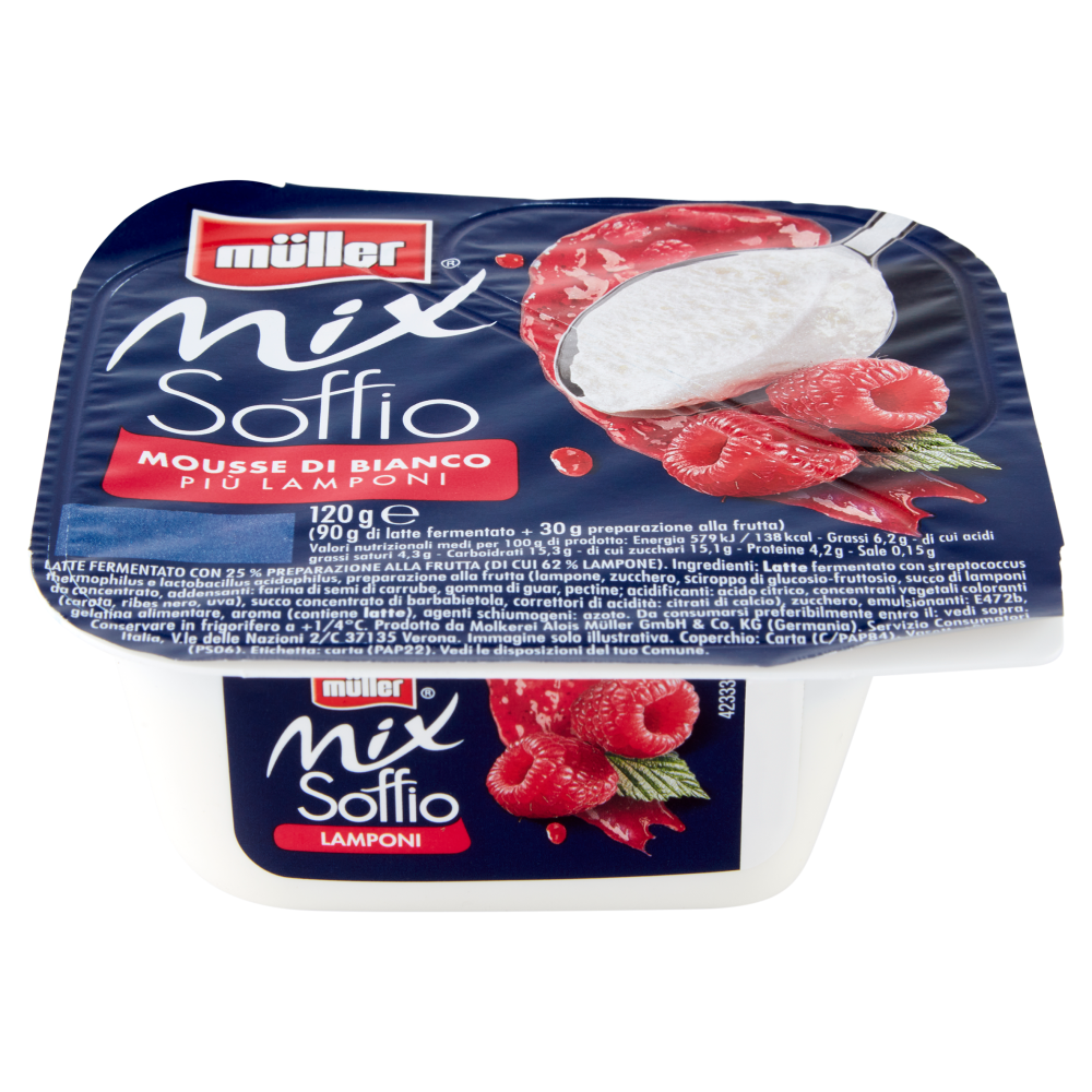 müller Mix Soffio Mousse di Bianco Più Lamponi 120 g | Carrefour