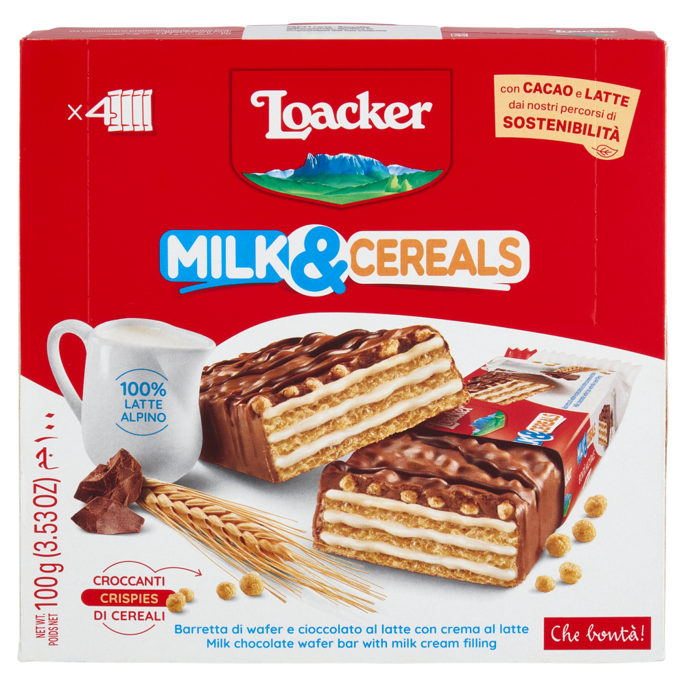 Loacker Milk & Cereals Barrette di Wafer e Cioccolato al Latte con ...