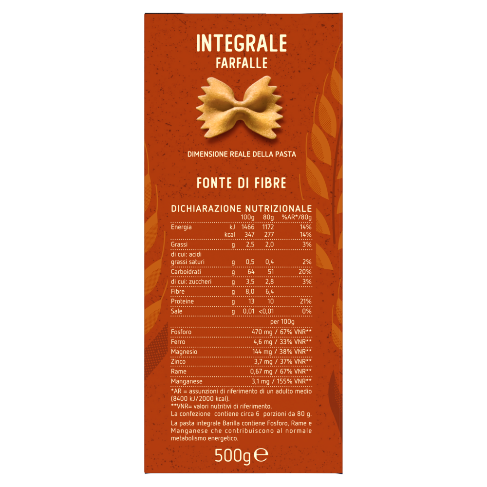 Barilla Pasta Integrale Farfalle 100% grano italiano 500 g | Carrefour