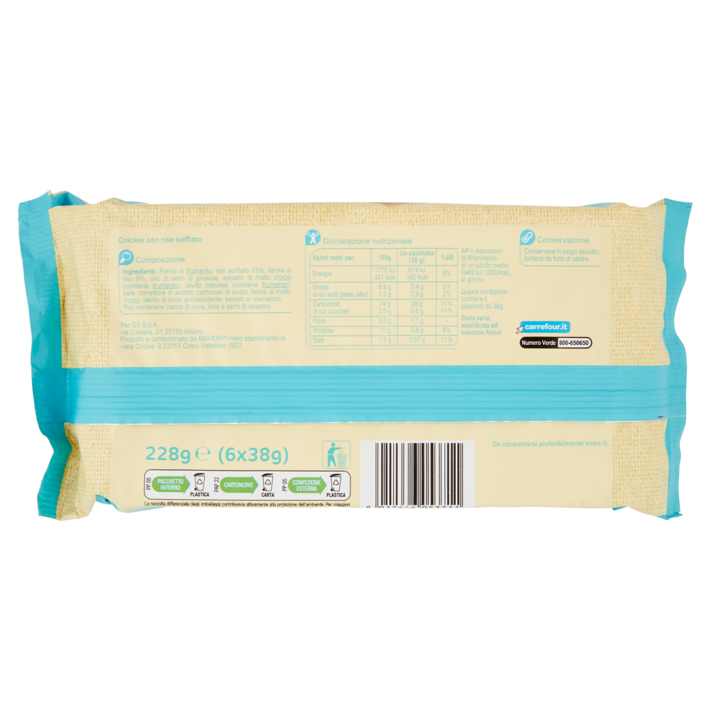 Carrefour Cracker con riso soffiato 6 x 38 g | Carrefour
