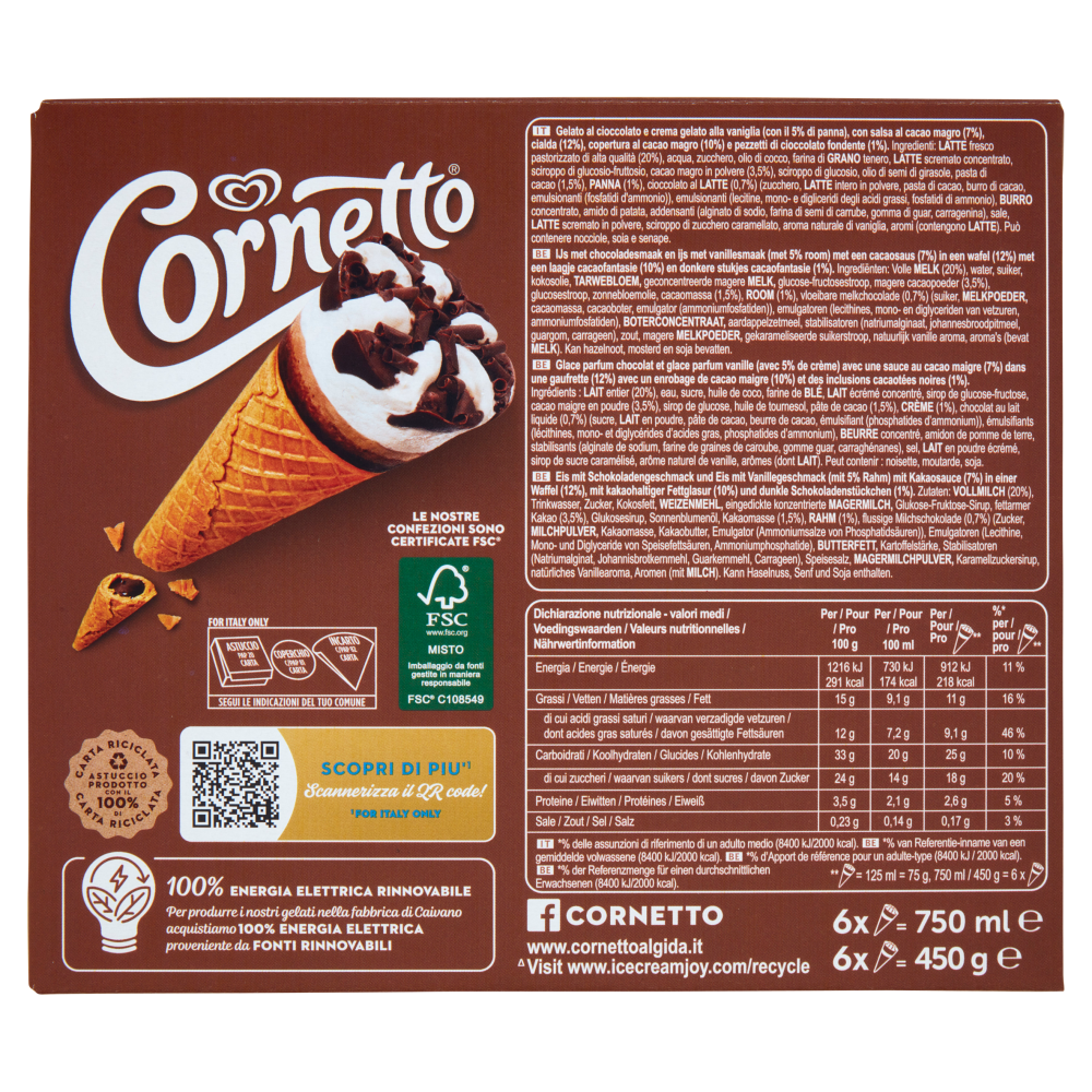 Cornetto Algida Cioccolato con riccioli di cioccolato fondente 6 x 75 g ...