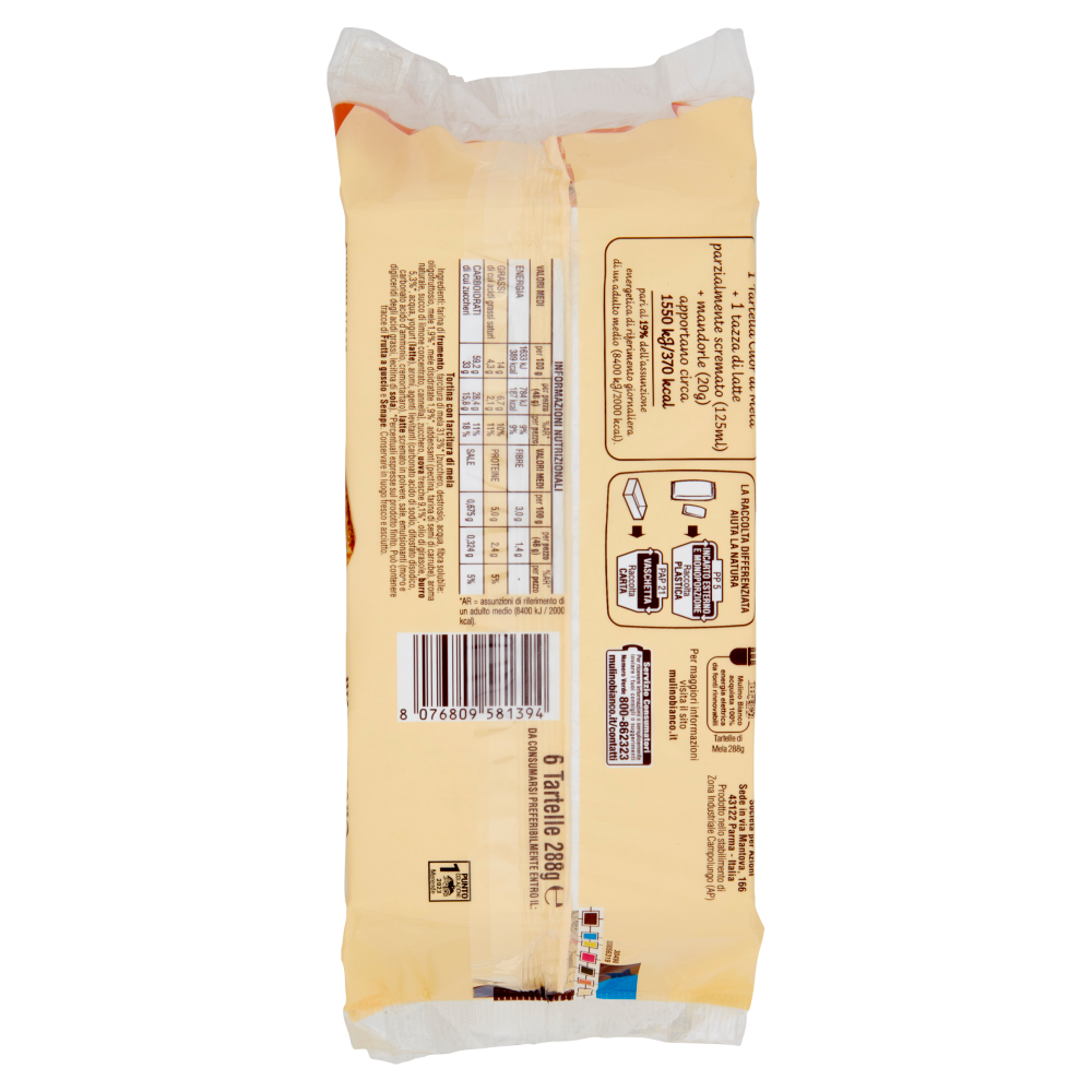 Mulino Bianco Tartelle Cuor di Mela Merenda con Mele 100% Italiane 6 pezzi 288g | Carrefour